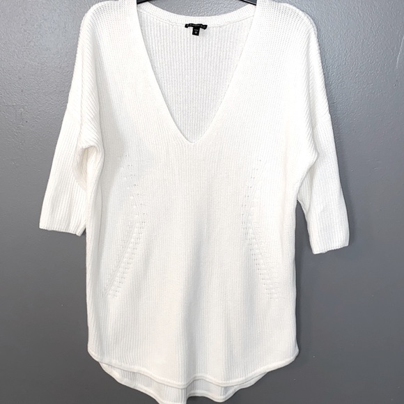 Express | Sweaters | Express White Vneck Shaker Stitch Tunic Sweater ...